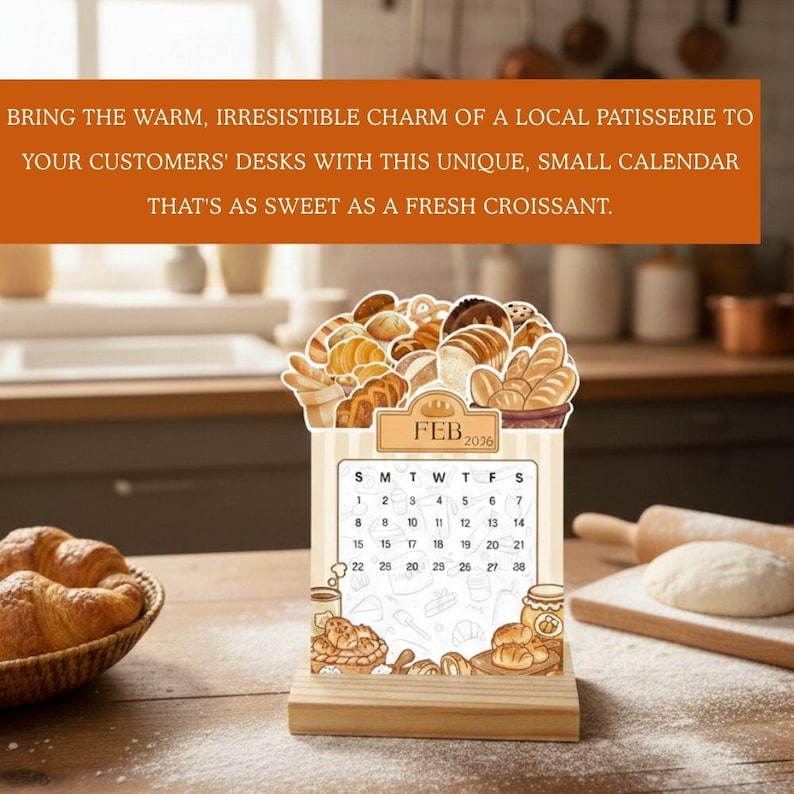 2026 Bakery Desk Calendar Printable, Cute Pastry Die Cut Calendar ...