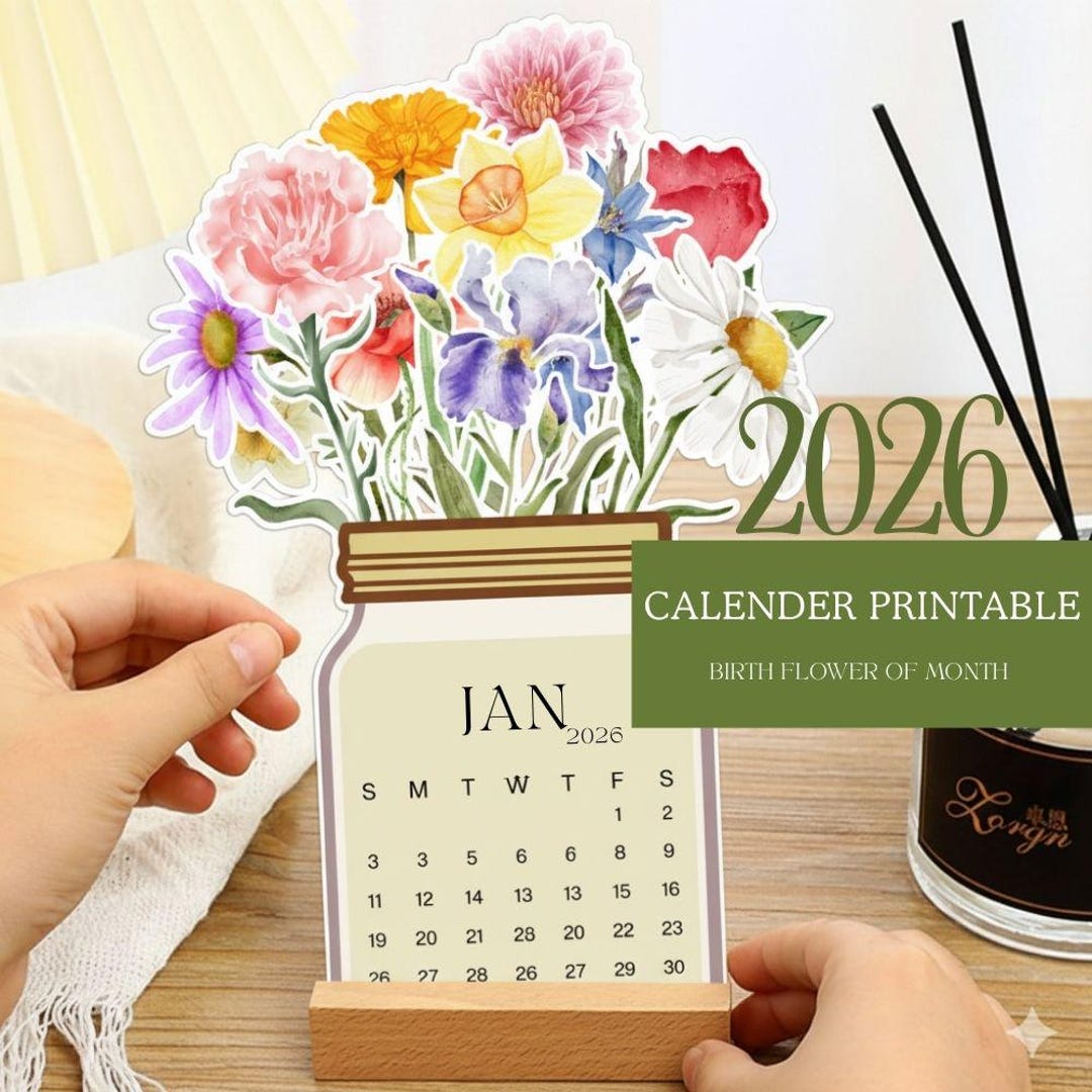 2026 Floral Desk Calendar: Birth Month Flowers (digital PDF Download A4 ...