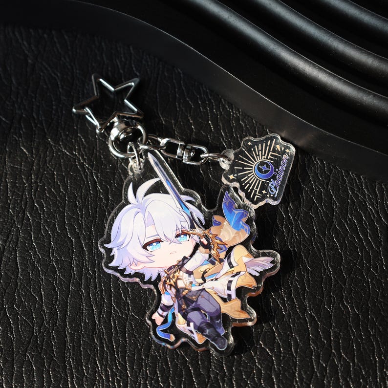 Honkai Star Rail Phainon Acrylic Keychain - Blue White Star Moon Charm ...