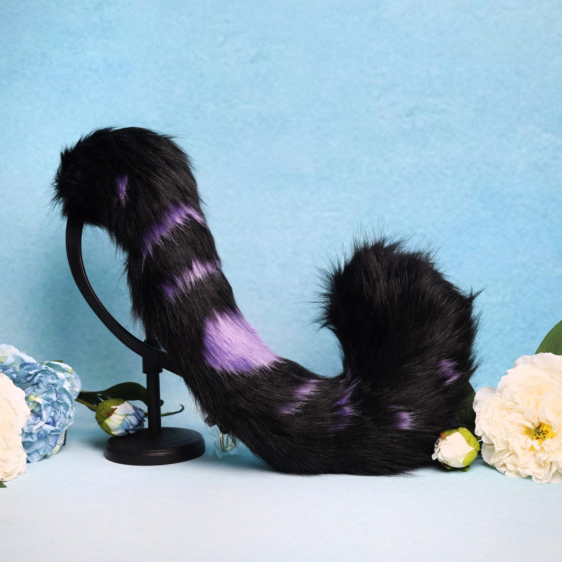 Gothic Cat Ears and Tail Set: Black Purple Faux Fur, Bat Charms - Etsy