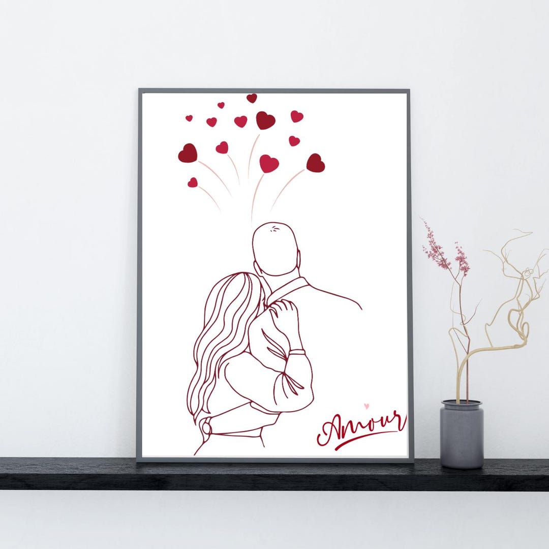 Amour Couple Line Art Printable, Romantic Anniversary Wall Art ...
