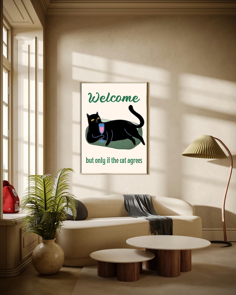 Funny Black Cat Welcome Sign: Printable Wall Art (digital Download) - Etsy