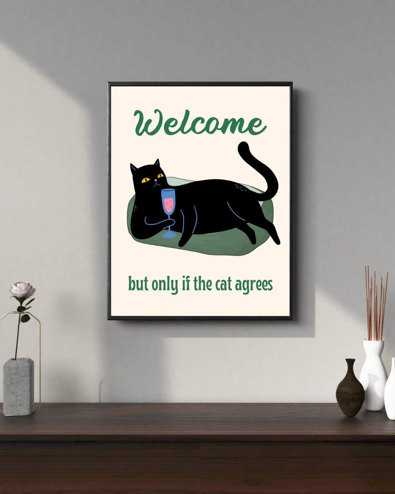 Funny Black Cat Welcome Sign: Printable Wall Art (digital Download) - Etsy