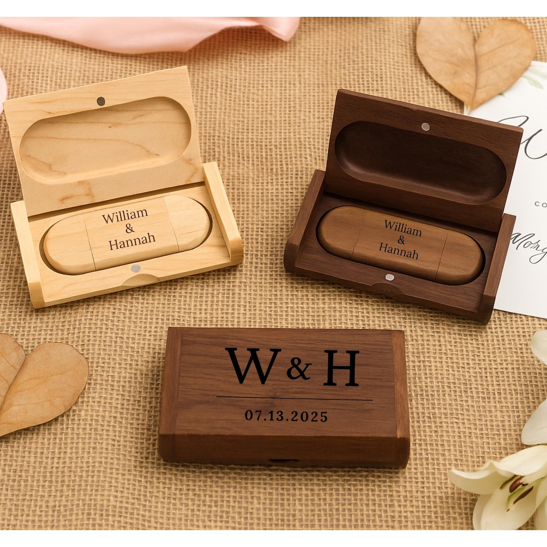 Personalized Wooden USB C Flash Drive With Box: Engraved Wedding ...