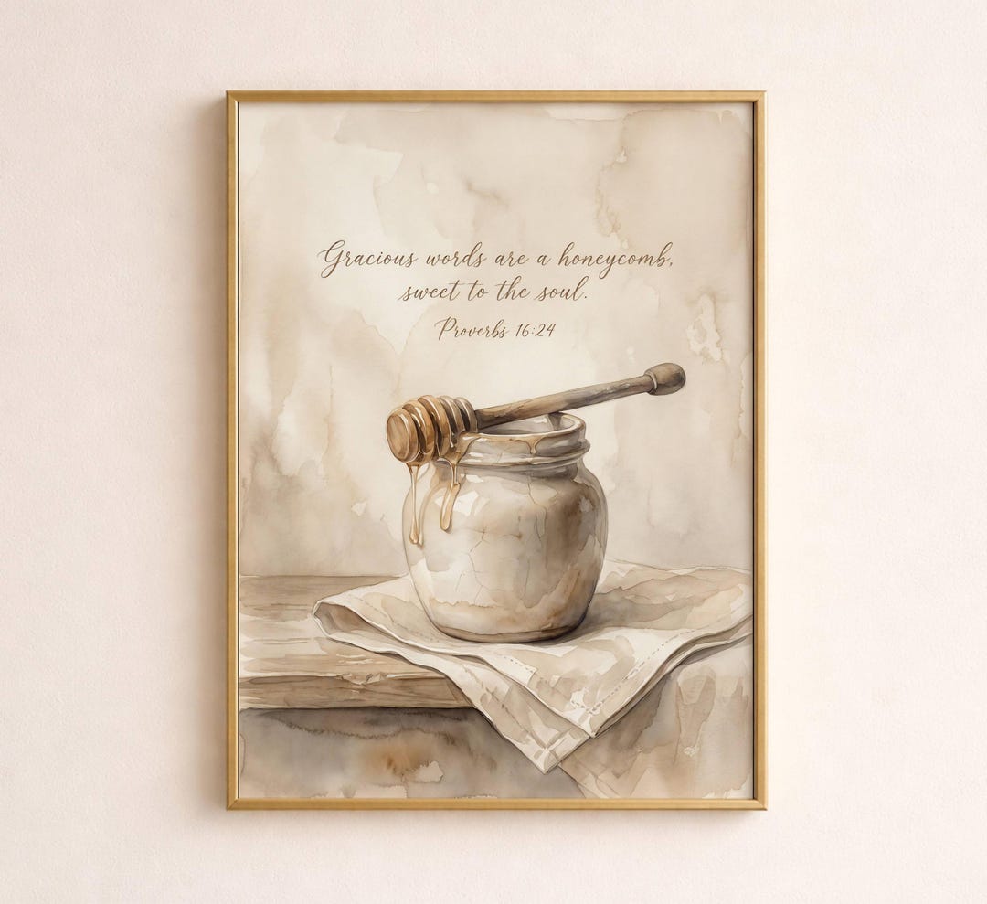 Christian Kitchen Print | Proverbs 16:24 Honeycomb Scripture Art ...