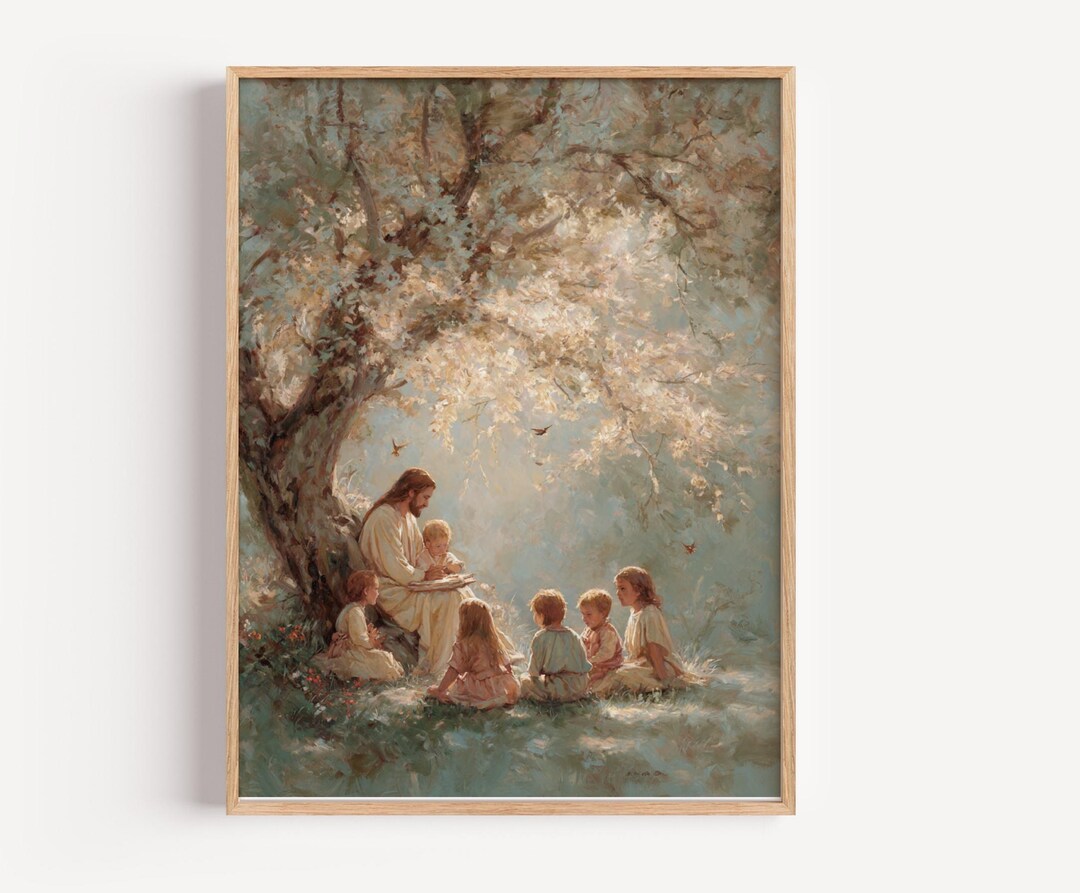 Jesus Teaching Children Art Print, Christian Nursery Decor (digital ...