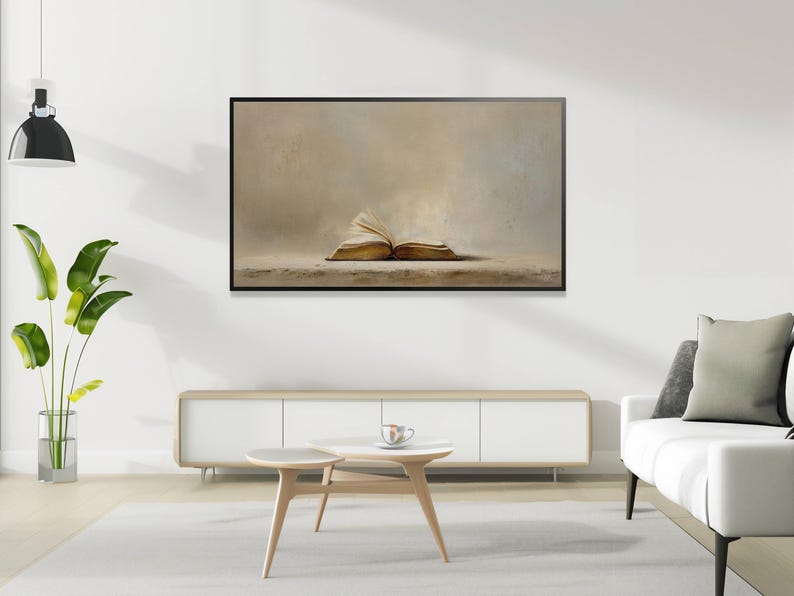 Open Bible TV Frame Art – Beige Christian Scripture, Minimalist Decor ...