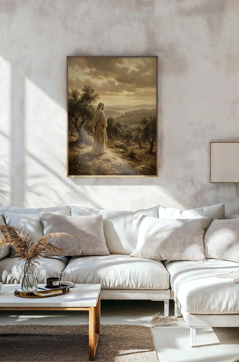 Vintage Jesus Mount of Olives Print – Biblical Landscape, Holy Land Art ...