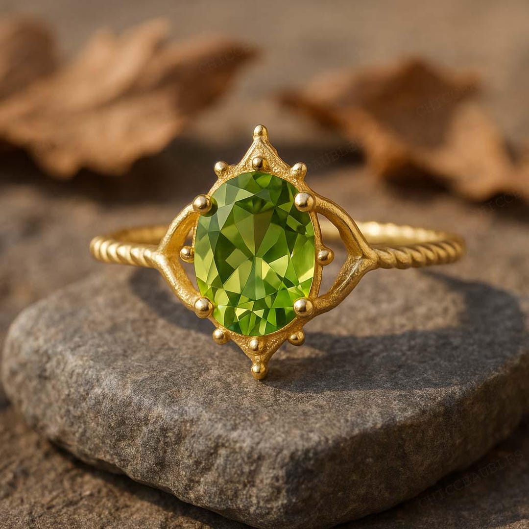 Oval Peridot Ring August Birthstone Ring, Vintage Green Gemstone Ring ...