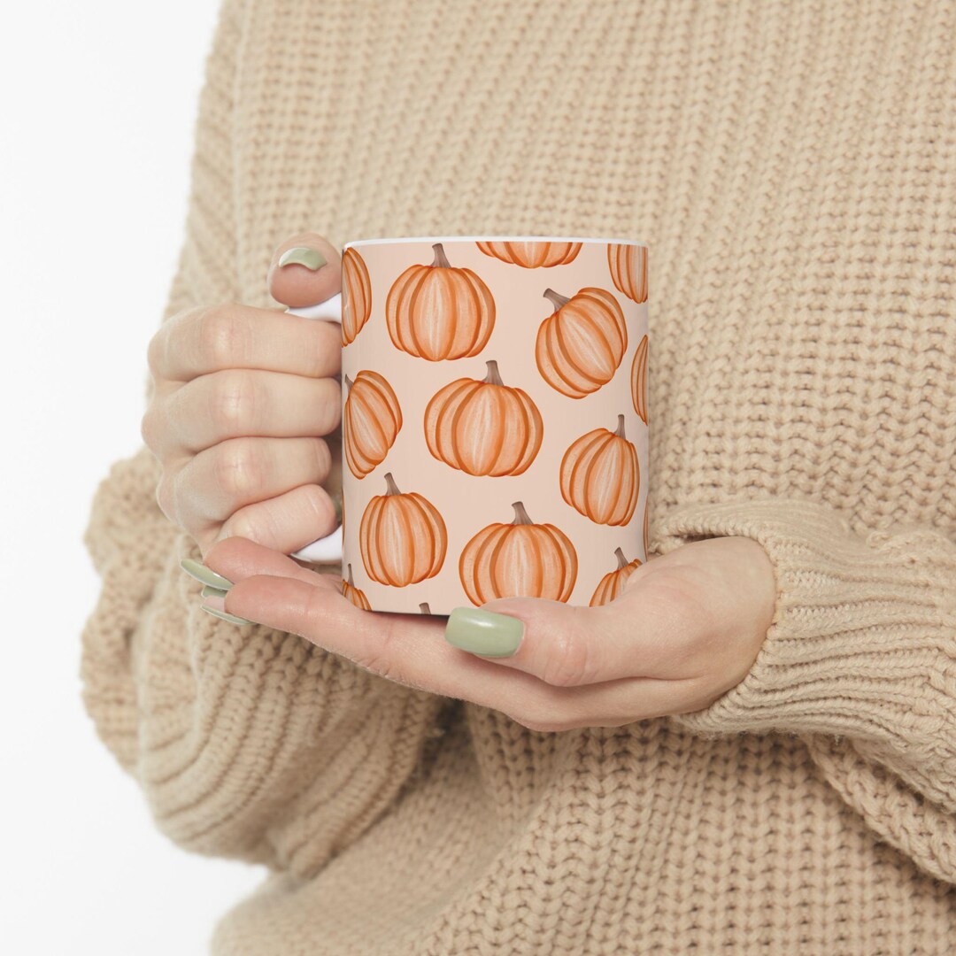 Halloween Pumpkin Mug, Cute Fall Coffee Cup, Autumn Harvest Tea Mug ...