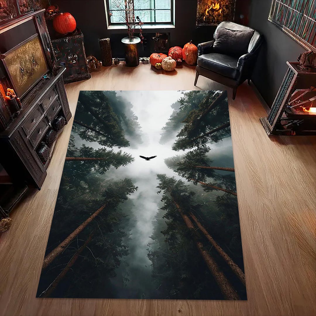 Forest Area Rug: Dark Nature Themed Floor Mat, Tree Landscape Home ...