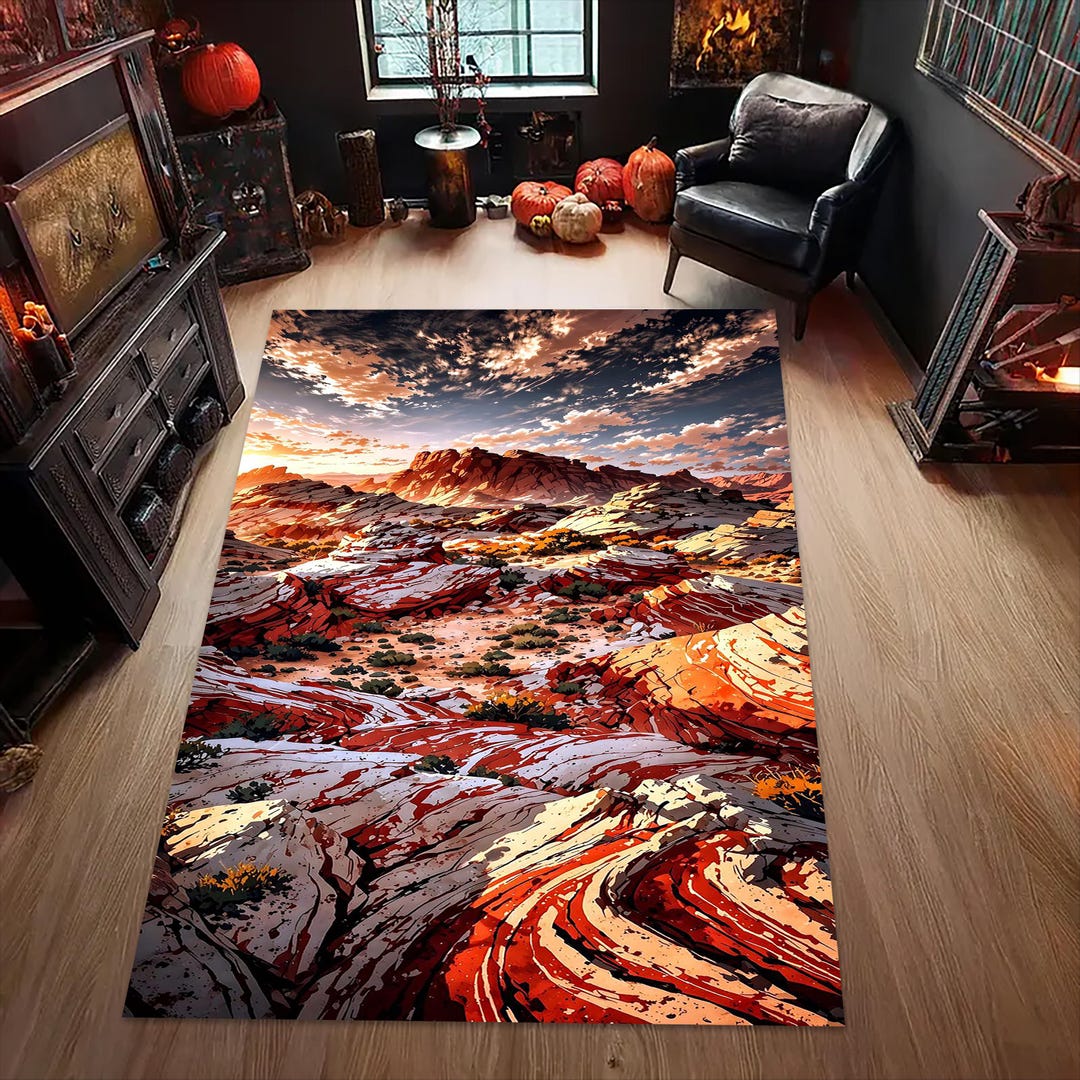 Canyon Desert Rug: Mountain Landscape Art Print, Modern Southwest Style ...