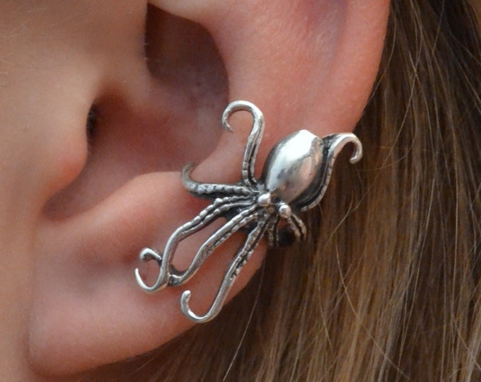 Octopus Ear Cuff Sterling Silver Octopus Ear Wrap Octopus Jewelry ...