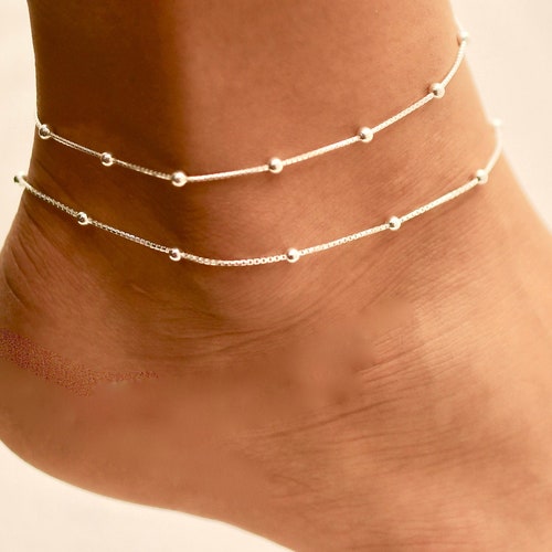 Simple Sterling Silver Anklets Layered Silver Anklets - Etsy