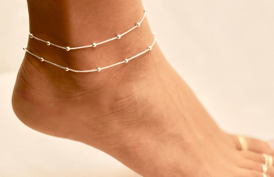 Simple Sterling Silver Anklets Layered Silver Anklets Anklets for Women ...