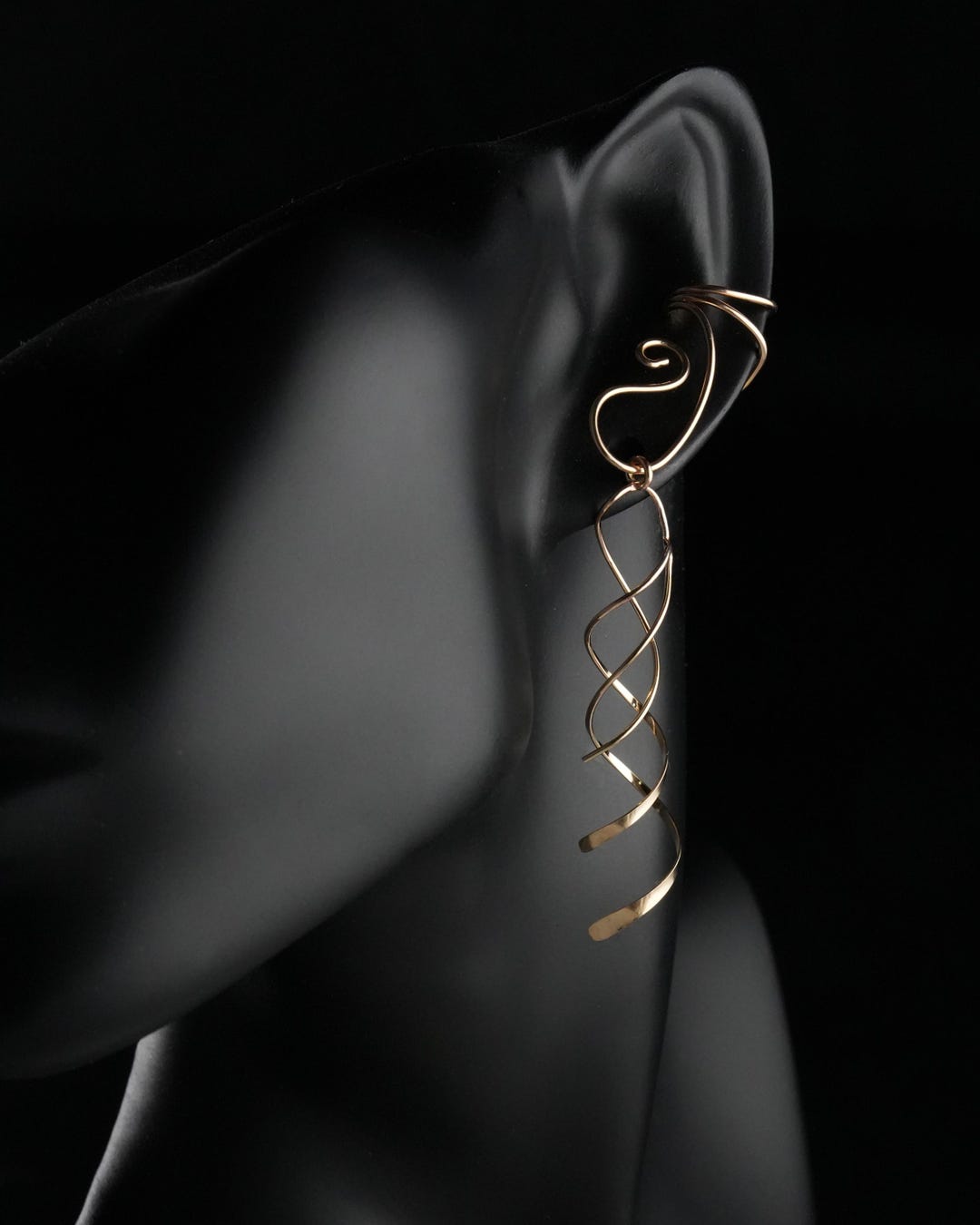 Ear Saver With Double Long Dangle Ear Cuff • 14k Gold Filled • Non ...
