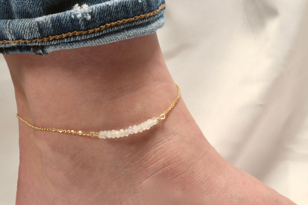 Moonstone • Anklet • Moonstone Ankle Jewelry • Anklets for Women • Rainbow Moonstone Jewelry ...