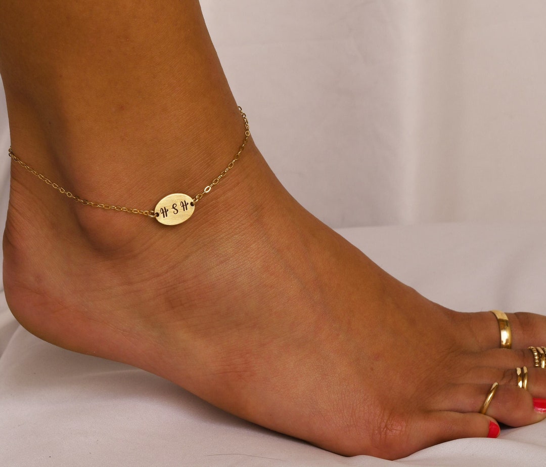 Engraved Initials Anklet • Personalized Couples Anklet • Valentines ...