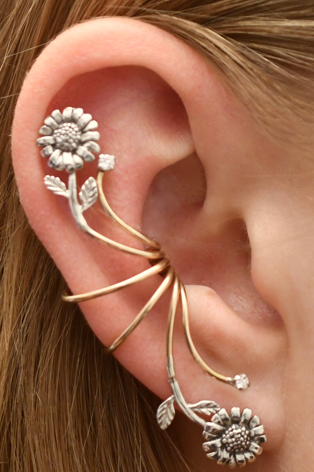Flower Ear Cuff Ear Wrap Ear Cuffs sunflower Ear Cuff - Etsy