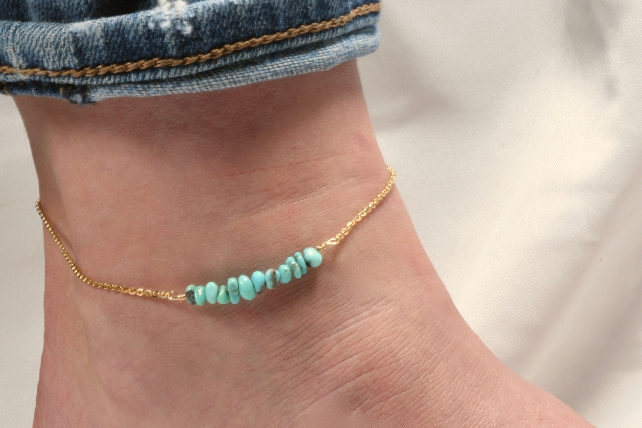 Turquoise Anklet Real Turquoise Anklet Anklets for Women | Etsy