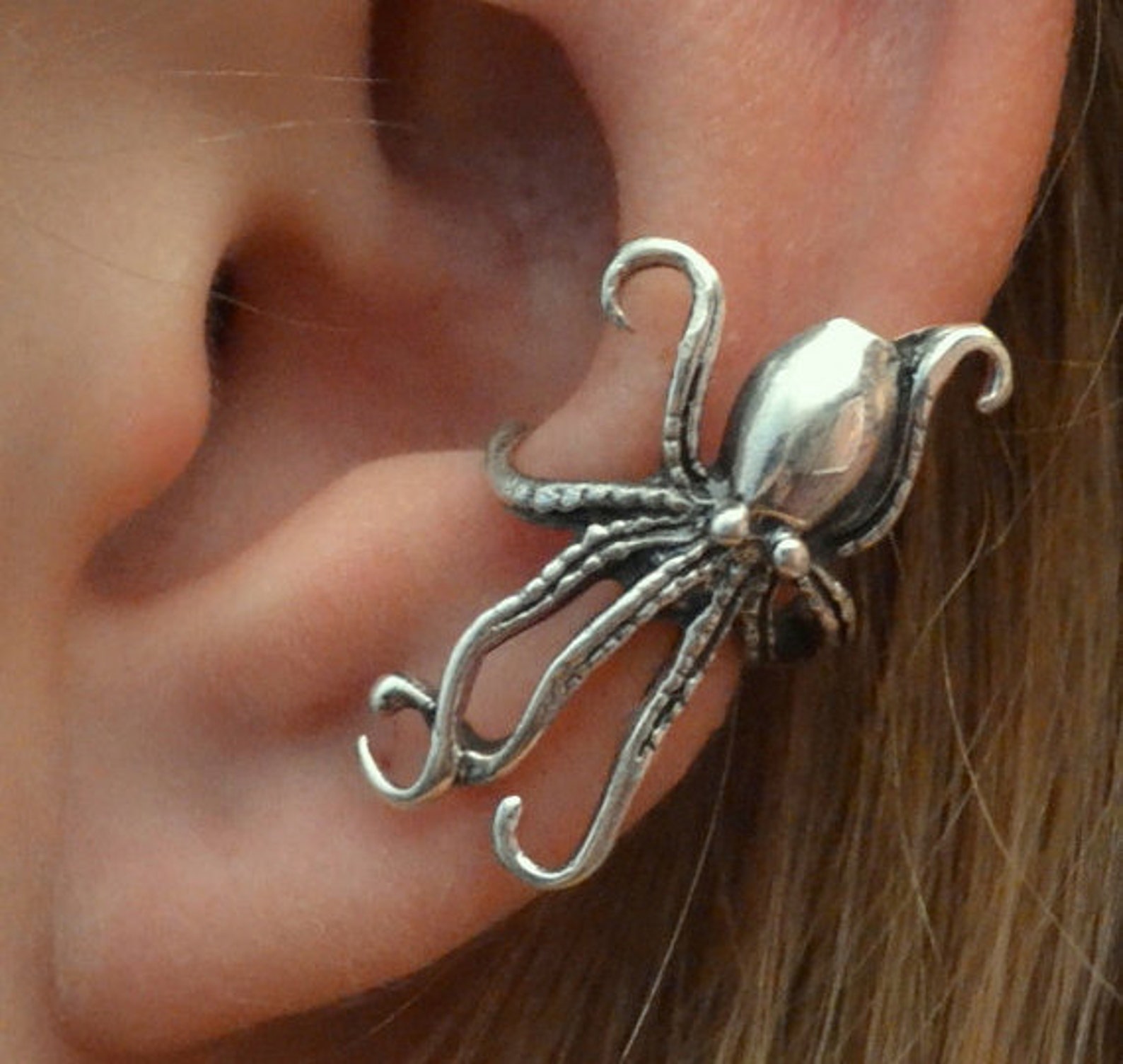 Octopus Ear Cuff Sterling Silver Octopus Ear Wrap Octopus Jewelry ...