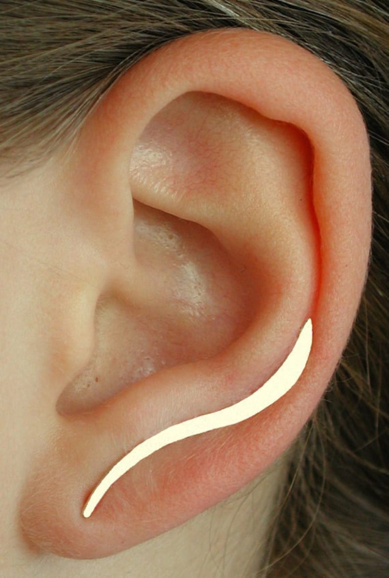 Ear Climber Smooth Wave • Sterling Silver, Gold Filled • Only One ...