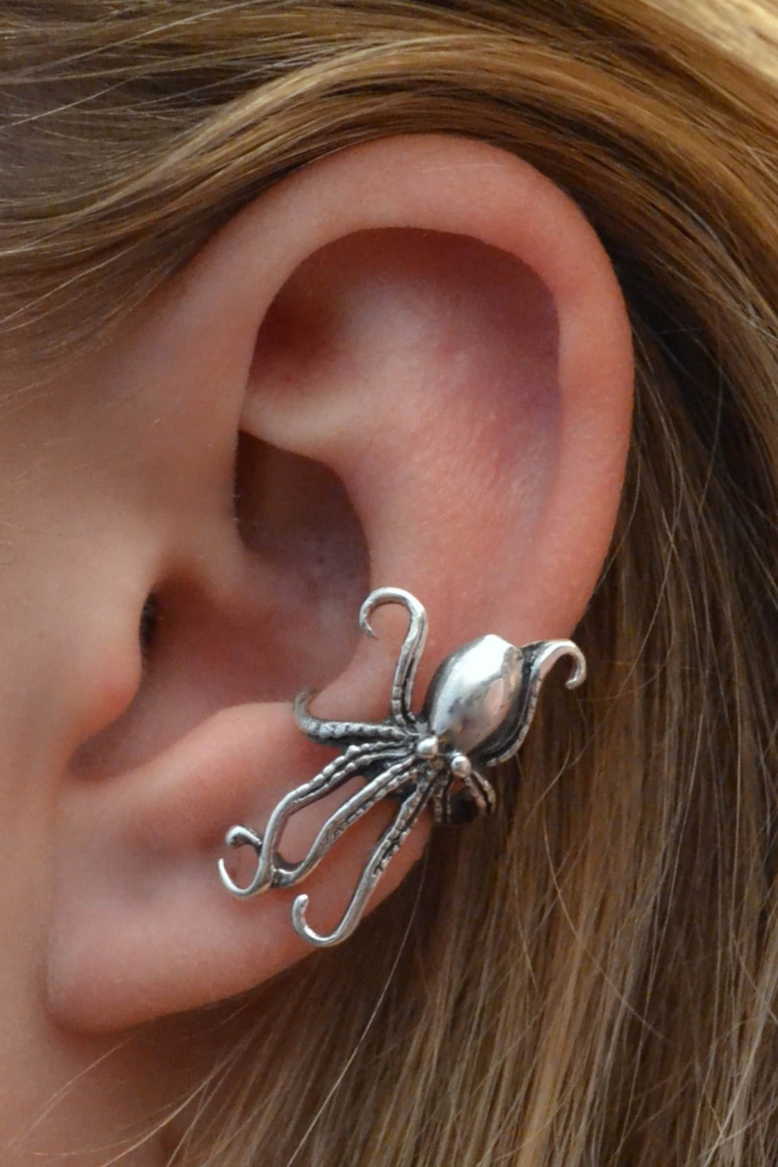 Octopus Ear Cuff Sterling Silver Octopus Ear Wrap Octopus Jewelry ...