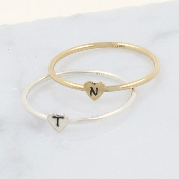 Initial Heart Ring - Etsy