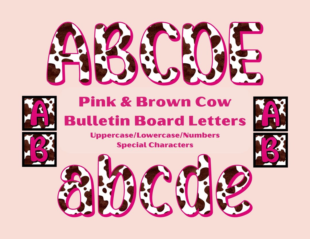Pink & Brown Cow Bulletin Board Letter Set - Etsy
