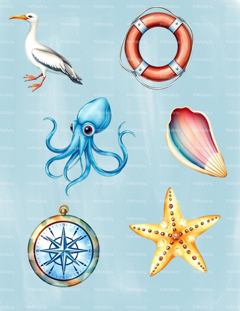 27 Watercolor Nautical Clipart Pngs | Ocean Marine Theme Graphics ...