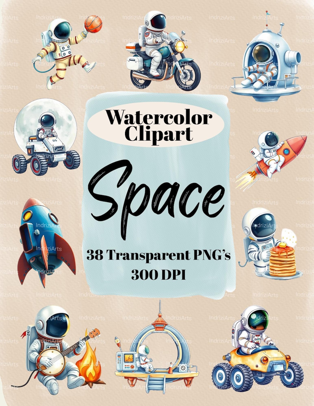 Watercolor Space Clipart: Astronauts, Rockets, Nursery Art (digital ...