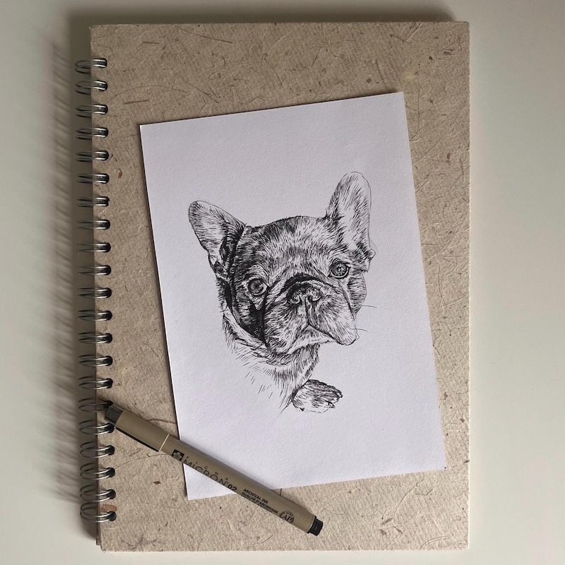 White Dog Ink Drawing - Etsy UK