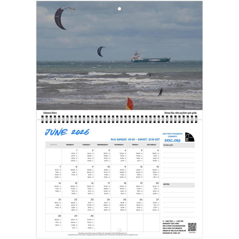 Kitesurfing Calendar 2026 | UK Tide Chart, Coastal Wall Art - Etsy