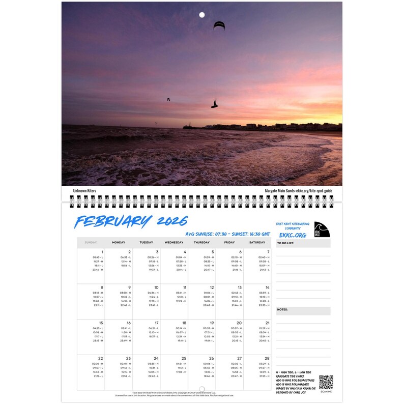 Kitesurfing Calendar 2026 | UK Tide Chart, Coastal Wall Art - Etsy
