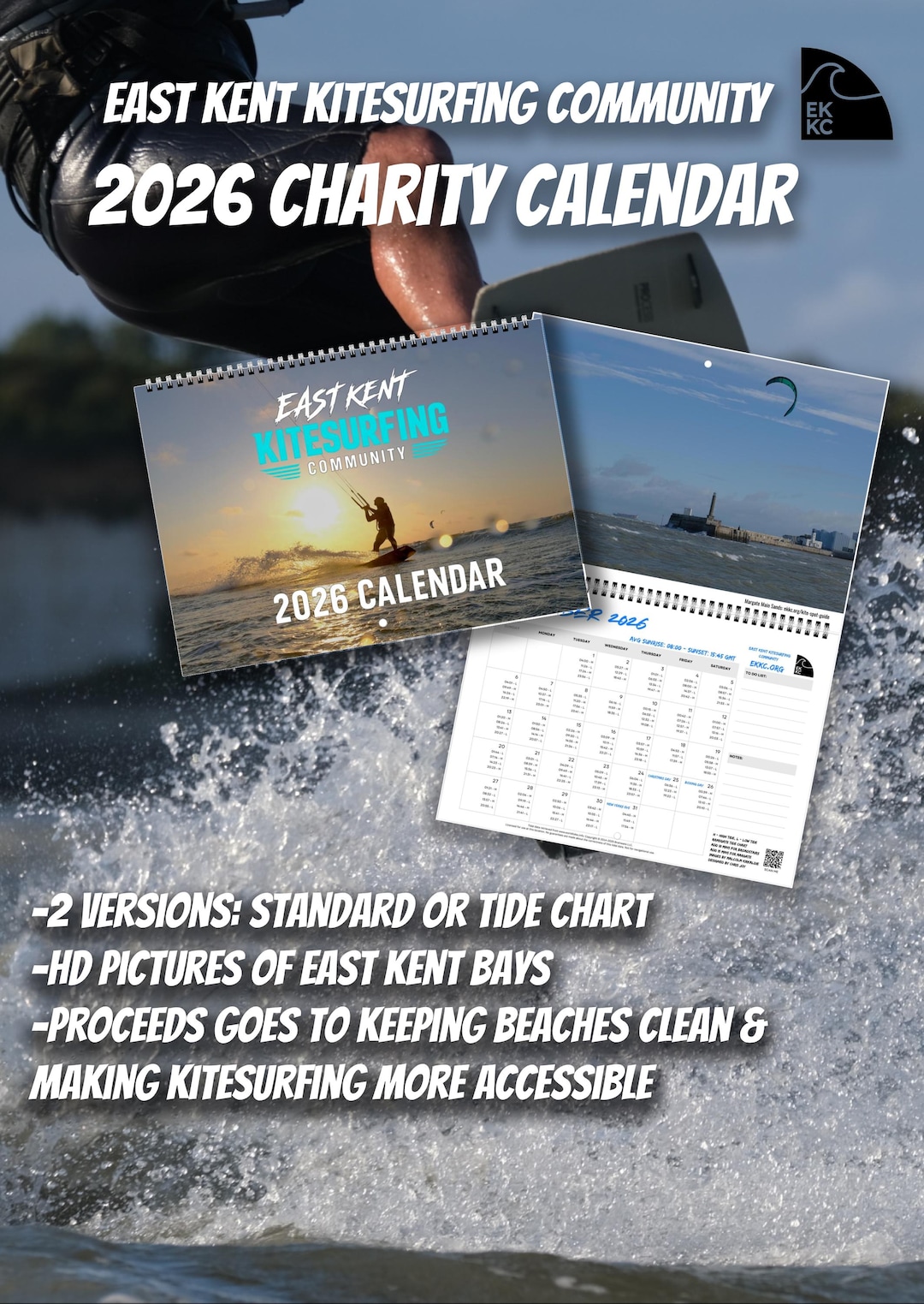 Kitesurfing Wall Calendar 2026 With Tide Chart | UK Tide Times Calendar ...