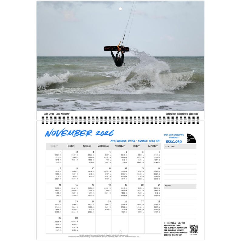 Kitesurfing Wall Calendar 2026 With Tide Chart | UK Tide Times Calendar ...