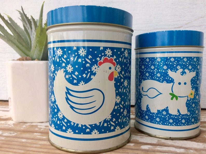 Canisters / VINTAGE CANISTER SET / Rooster Kitchen Decor / Cow - Etsy