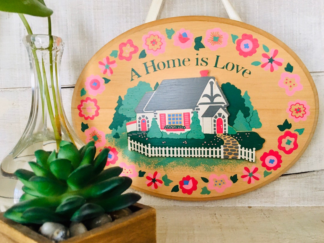 VINTAGE Wood Sign / Cottagecore Decor / Kawaii Decor / A Home is Love ...