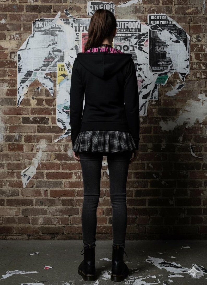 Goth Punk Zip Hoodie Jacket for Women – Black Alternative Streetwear ...