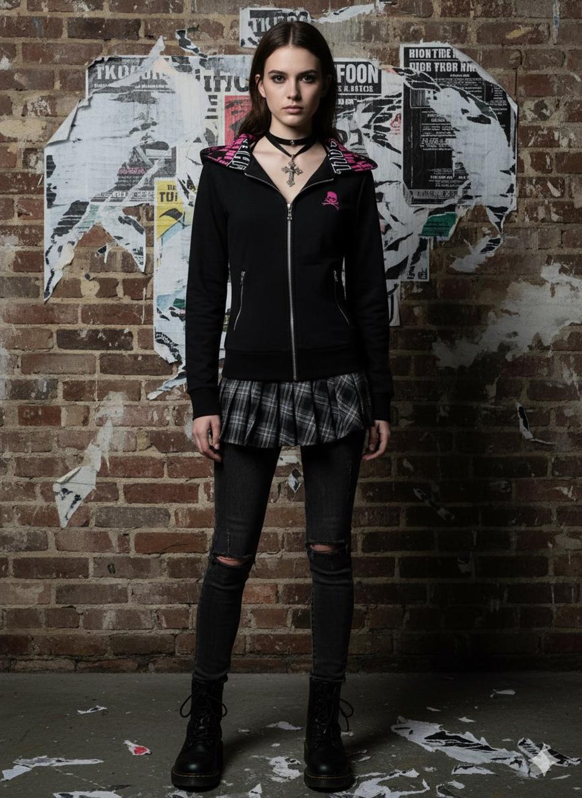 Goth Punk Zip Hoodie Jacket for Women – Black Alternative Streetwear ...