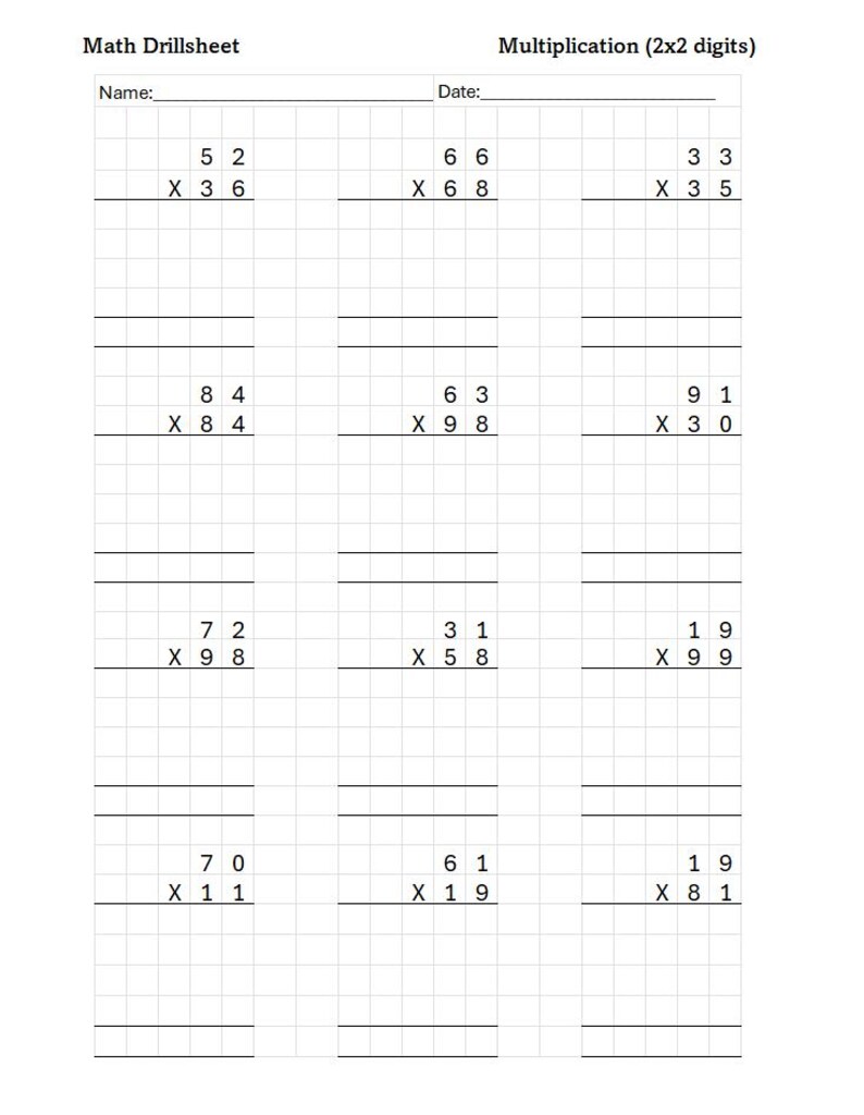 Excel Macros Worksheet Generator for 2x2 Multiplication - Etsy