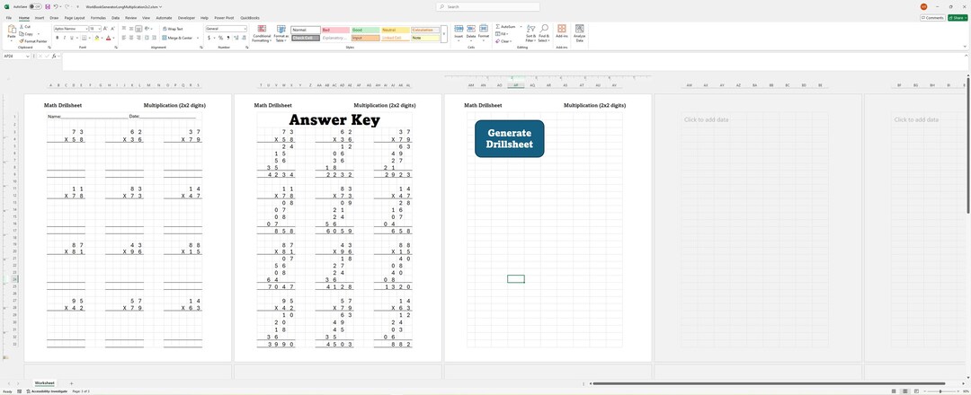 Excel Macros Worksheet Generator for 2x2 Multiplication - Etsy