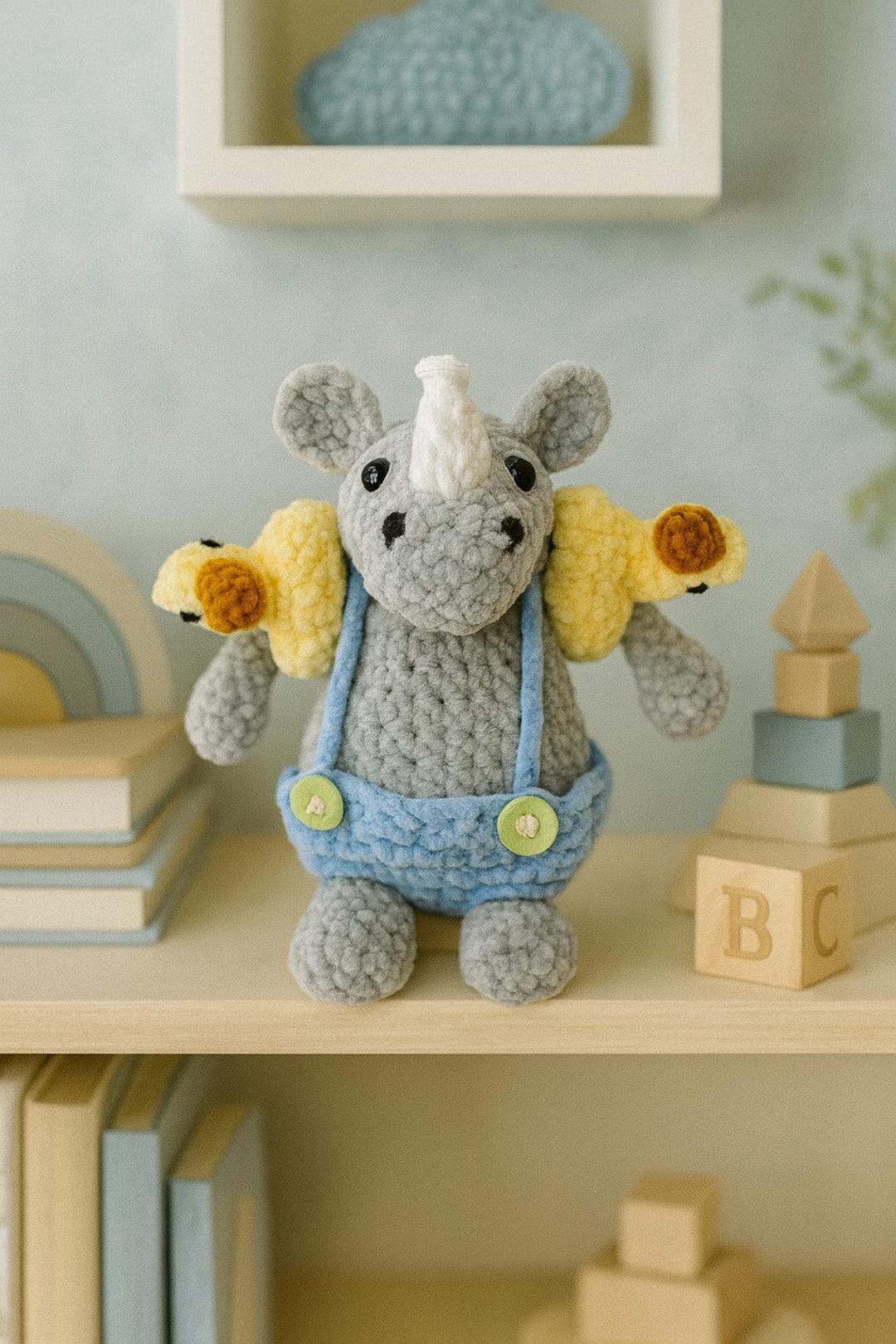 Handmade Crochet Rhino – 18” Stuffed Animal Plush With Removable Duck ...