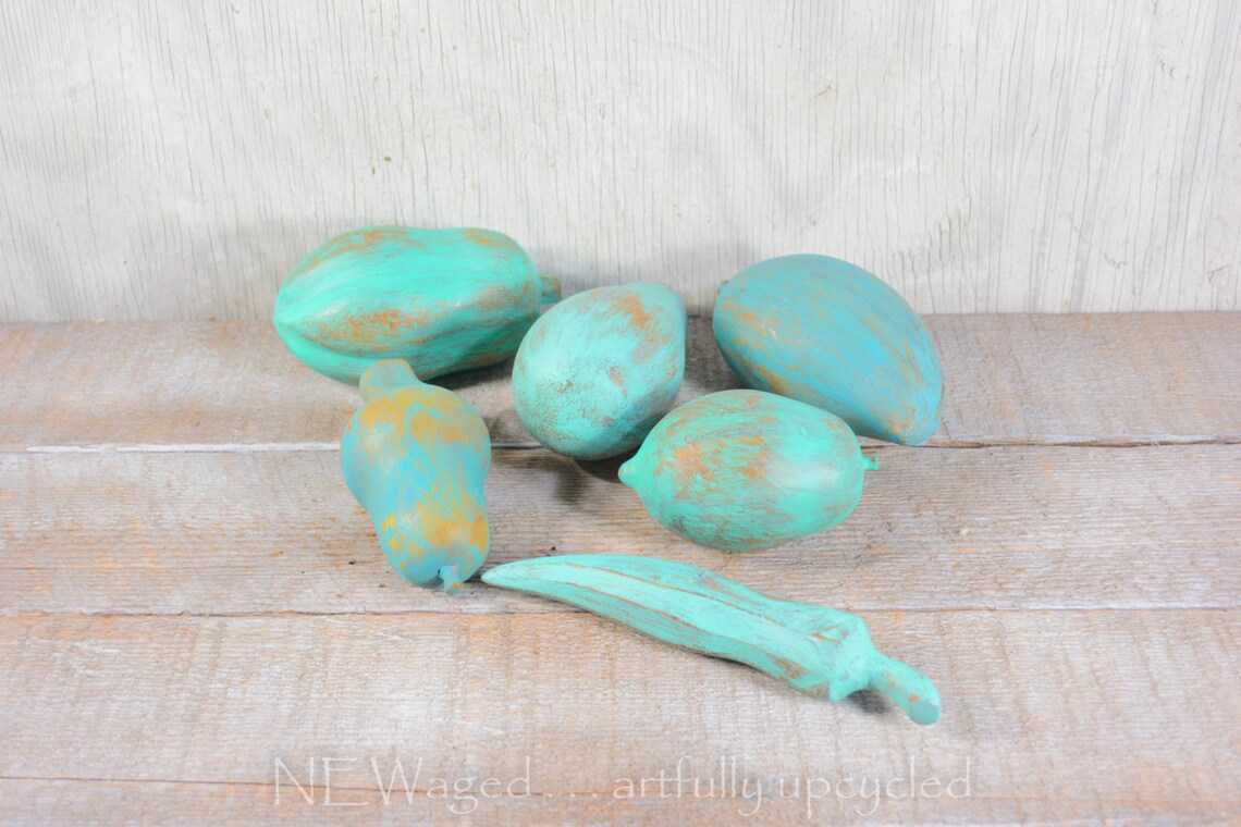 Decorative Wood Fruit Shades of Turquoise Beach Decor Hand - Etsy