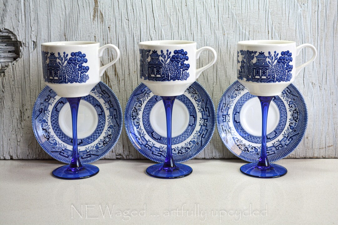 Upcycled Teacup Wine Glass Set: Cocktail Glasses With Saucers - Etsy