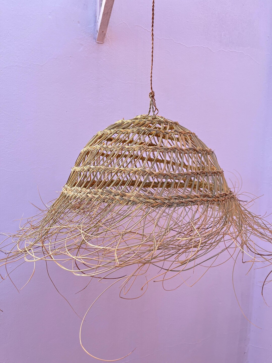 Straw Ball Pendant Light, Straw Lampshade , Moroccan Handmade Palm Leaf ...