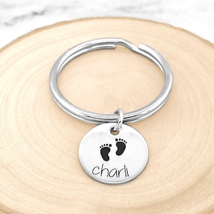 New Baby Keychain, Baby Name Keychain, Key Chain for New Mom, Baby Feet ...