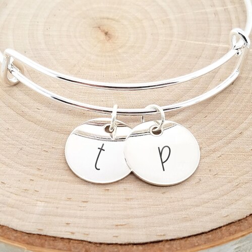Personalized Sterling Silver Bangle Bracelet Initial | Etsy