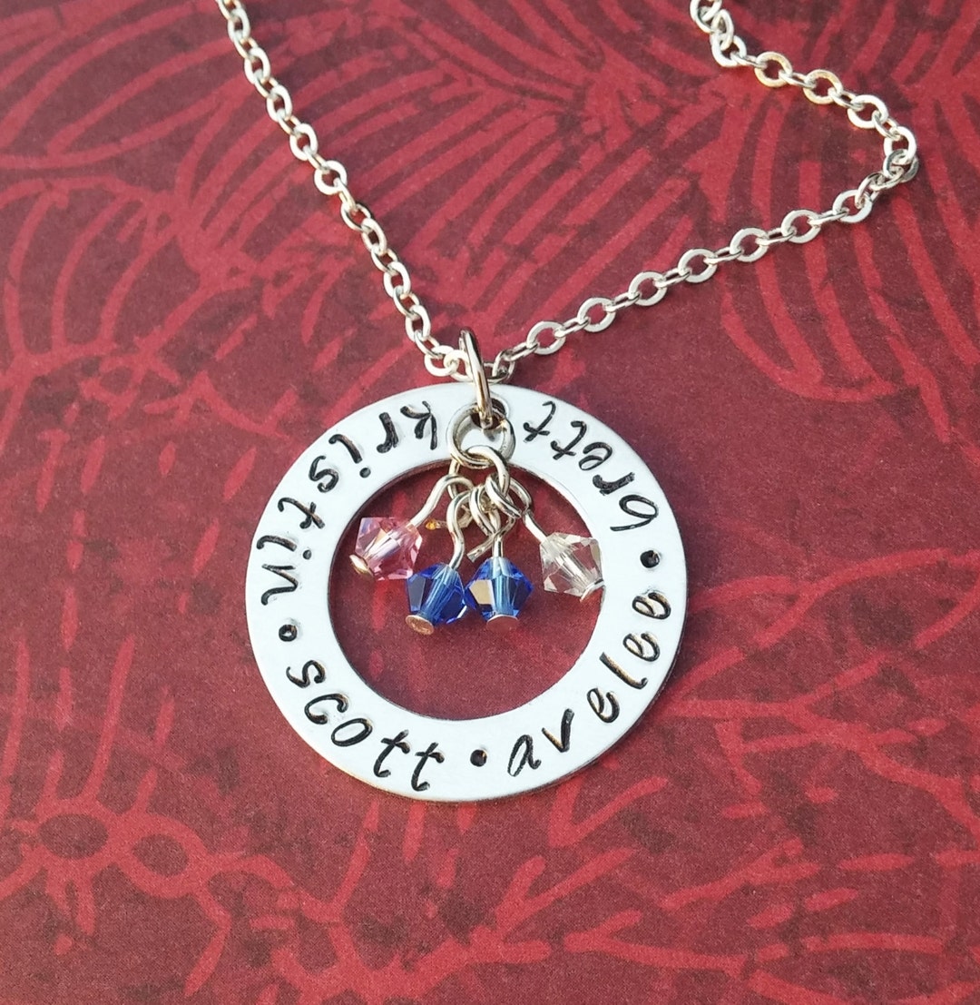 Personalized Kids Names Necklace: Hand Stamped Birthstone Family ...