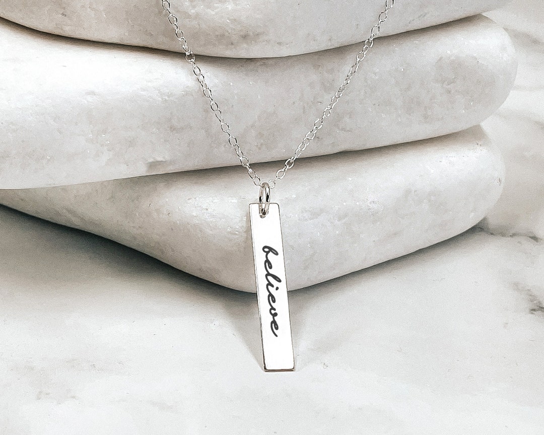 Believe Necklace: Sterling Silver Bar Pendant, Inspire Mantra - Etsy